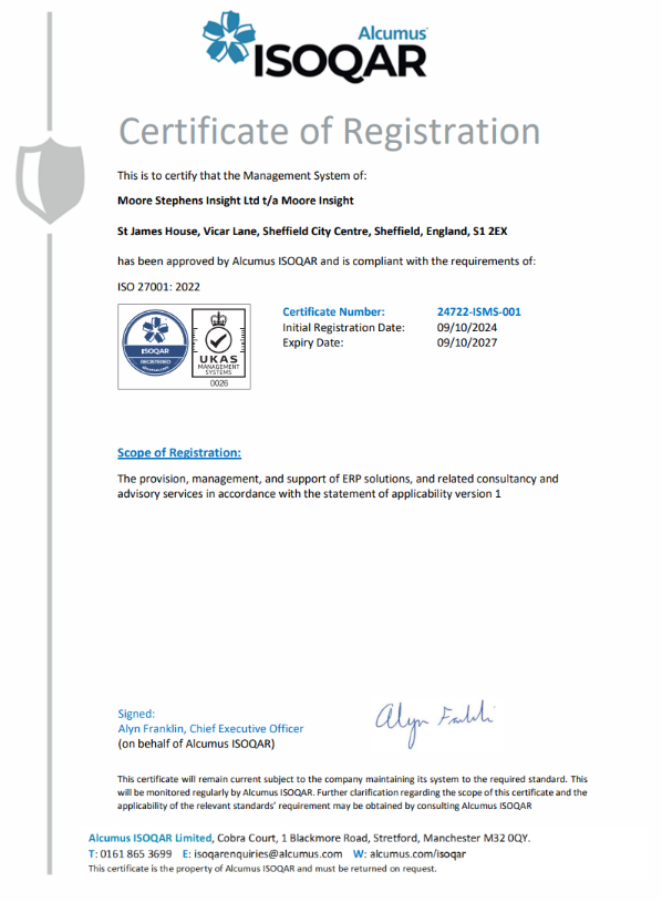 Moore Insight achieves ISO 27001 certification